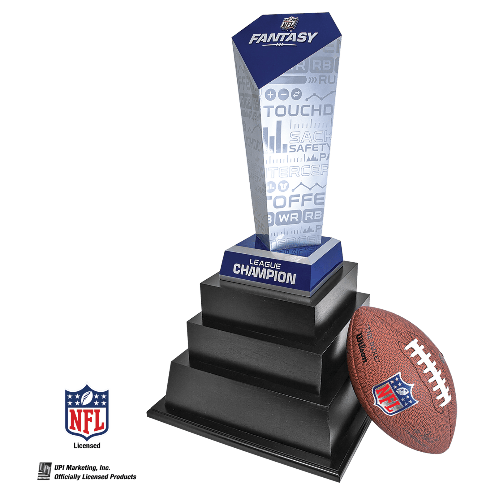 NFL Fantasy Football Trophy on 3 Tier Black Wood Base