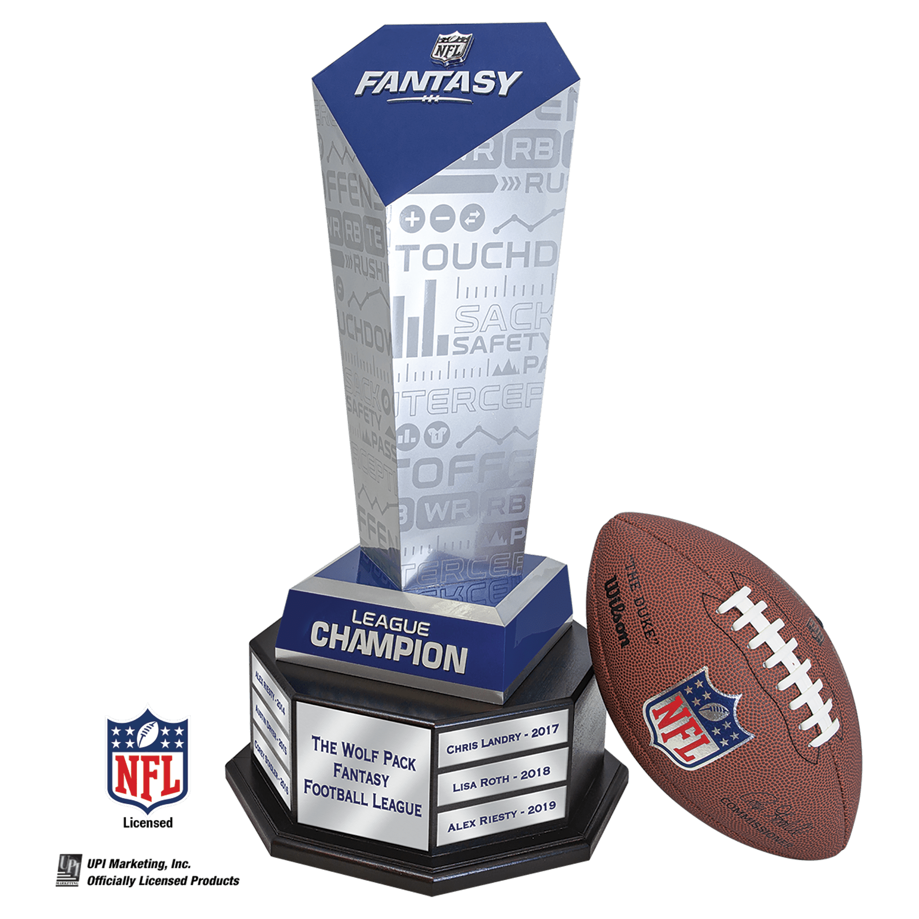 NFL Fantasy Football Trophy on Black Hexagon Base
