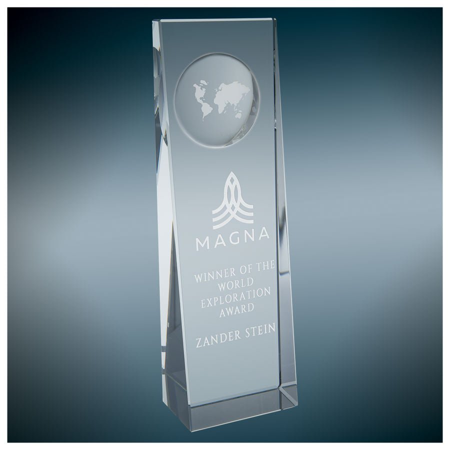 Rectangle Wedge Globe Crystal Glass Award