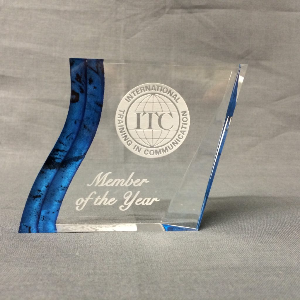 Blue Marbled Clear Acrylic Paperweight