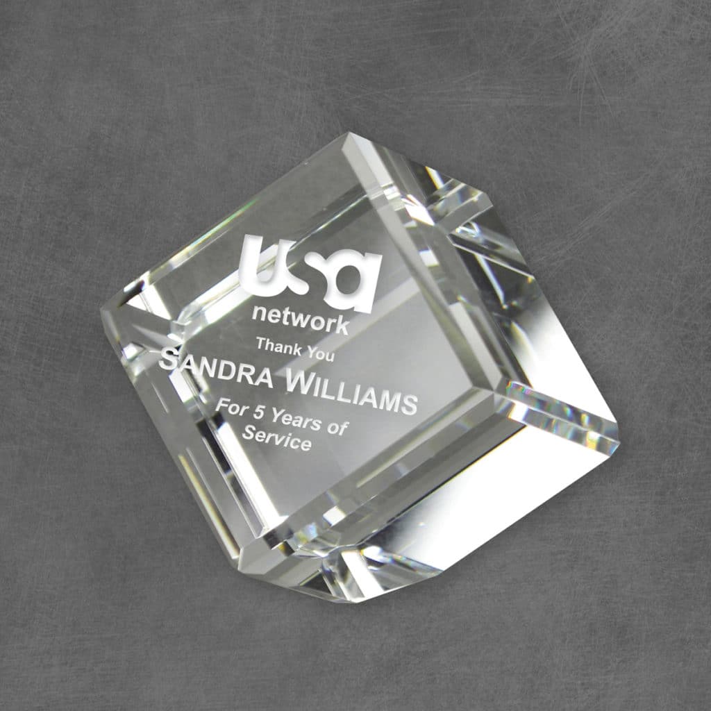 Crystal Cube Paperweight Corporate Award