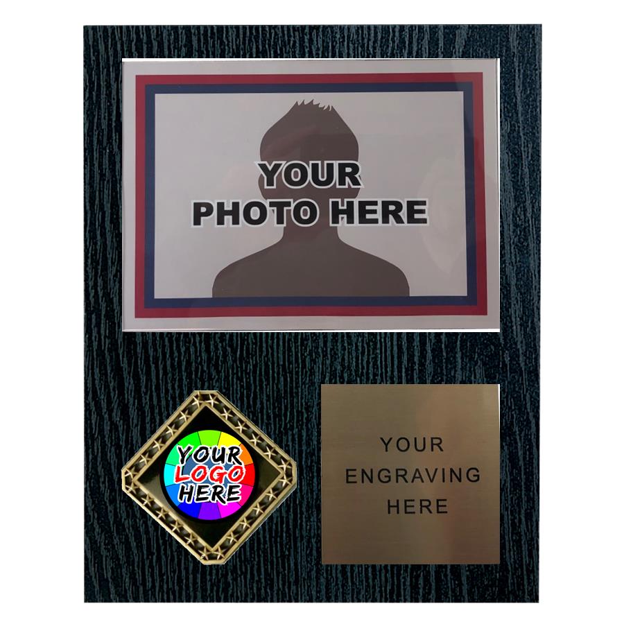 Custom Diamond Insert Team Photo Plaque - Black Oak