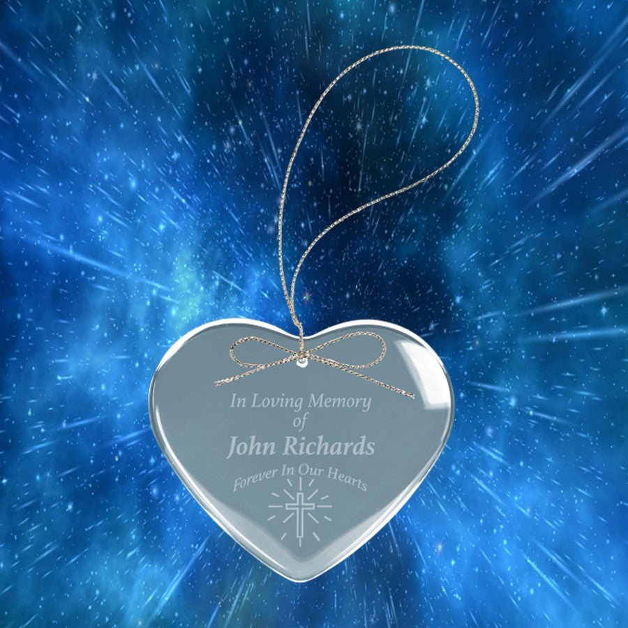 Laser Engraved Beveled Edge Crystal Heart Ornament