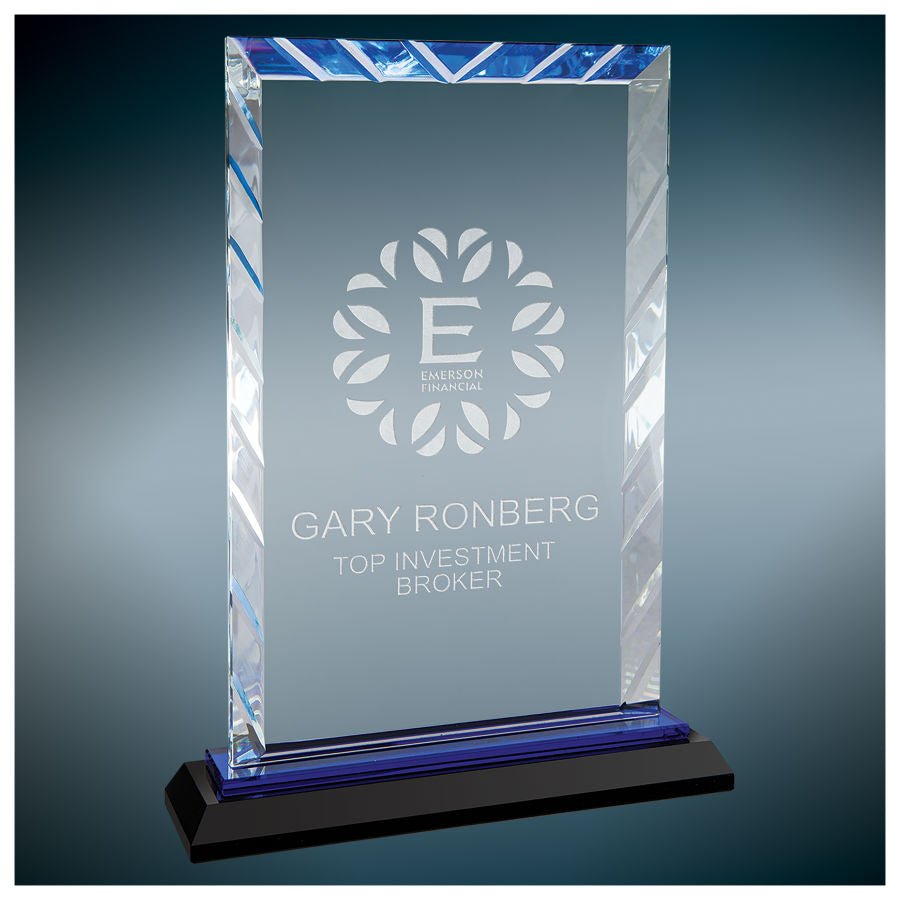 Premier Blue Accent Rectangle Glass Award