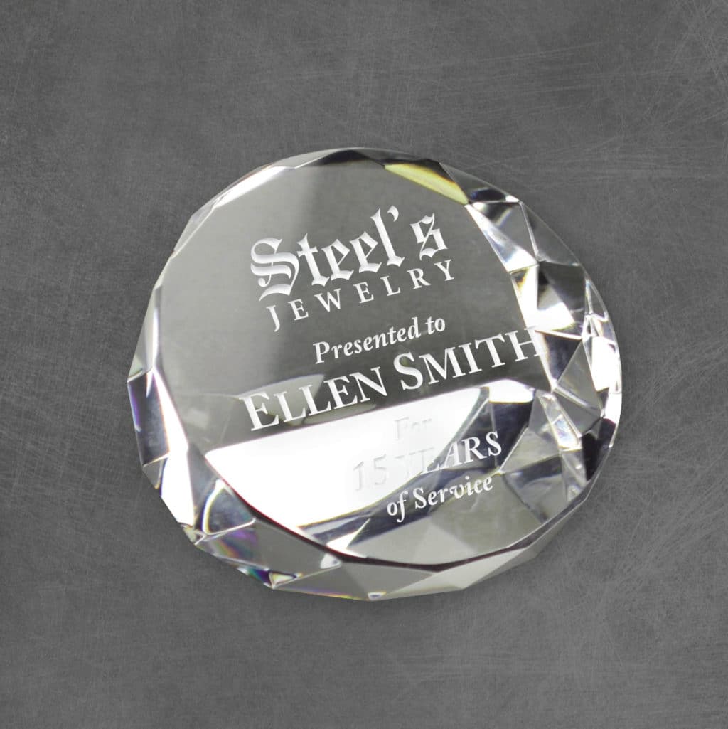 Round Wedge Crystal Paperweight Corporate Award